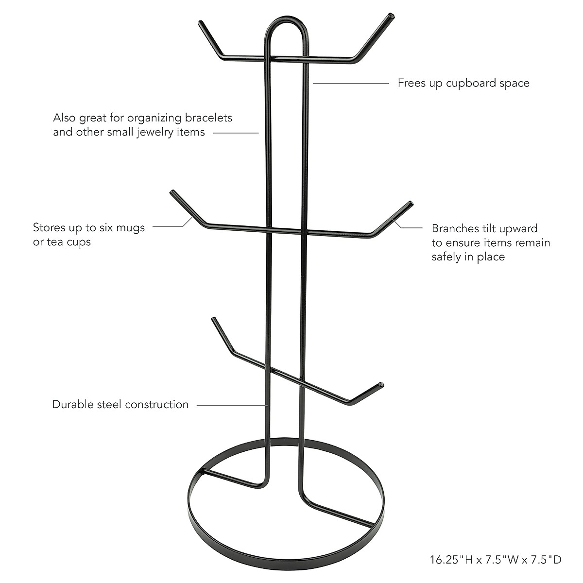 Spectrum Diversified 6-Mug Holder Finley, Matte Black