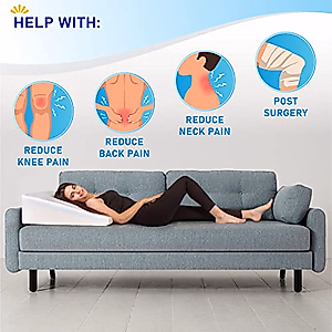 Bed Wedge Pillow Cooling Memory Foam Top – 8" 24" 24" Elevated Support Cushion, Triangle Wedge Pillow for Sleeping, Lower Back Pain, Acid Reflux, Heartburn, Allergies, Snoring – Removable Cover