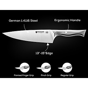 BRODARK Kitchen Knife Set with Block, 15-Piece Knife Block Set with Built-in Sharpener, Dishwasher Safe Knives Set for Kitchen, NSF Certified Stainless Steel Kitchen Knives, Shark Series