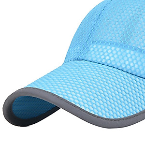 Mens Quick-Dry Sports Big Brim UV Protect Peaked Mesh Letter Printed Fashion Baseball Hat Cap Light Blue