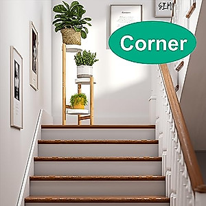 Plant Stand Indoor with Round Iron Plates, 3 Tiered Plant Stands for Indoor Plants Multiple, Bamboo Corner Plant Stand for Window Garden Balcony Living Room