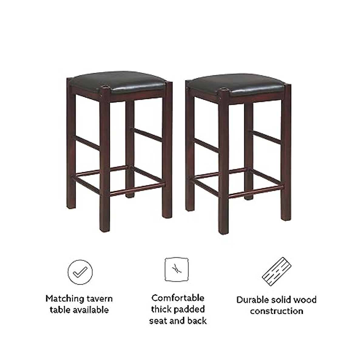 Linon Betsy Espresso Backless 25" Counter Stools Set of Two, Espresso Stools