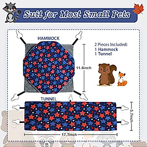 petonfun Ferret Rat Hammock Set Guinea Pig Hideout Bed,Soft Hamster Toys Hanging Tunnels and Tubes,Plush Small Animal Pet Chinchilla for Cage Accessories Hide,Play and Sleep,2 Pack,Blue Star