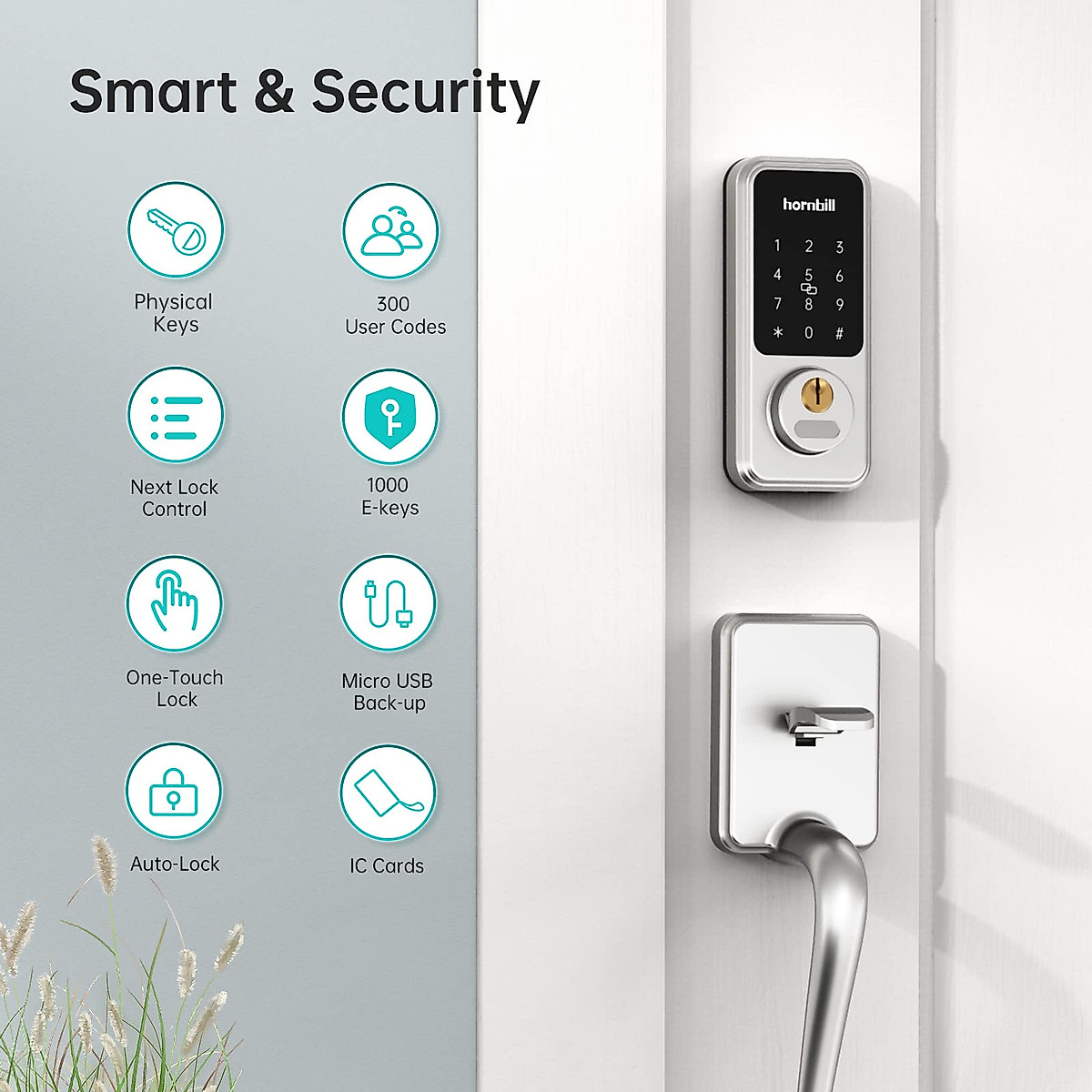 Smart Deadbolt Keyless Keypad Lock: Hornbill Smart Locks for Front Door, Digital Electronic Door Lock, Bluetooth Code Door Locks for Front Door