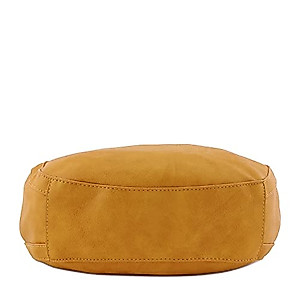 Light-weight 3 Compartment Faux Leather Medium Hobo Bag (Mustard)