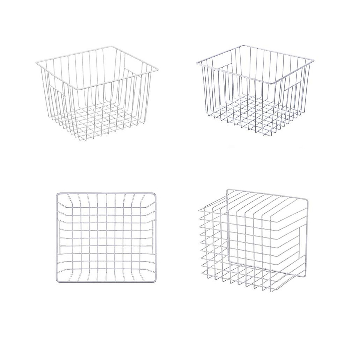 Freezer Organizer Baskets, Refrigerator Deep Metal Wire Food Storage Divider, Household Container Bins with Handles for Kitchen Cabinet, Pantry, Closet, Car, Bathroom, Office - Pearl White (3)