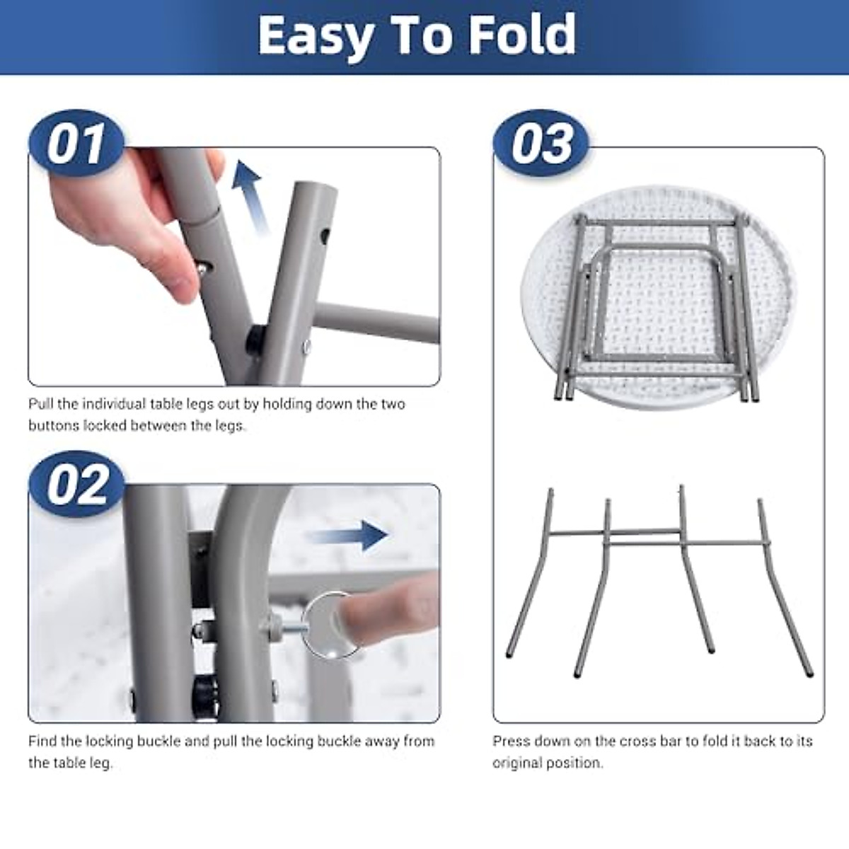 32in Cocktail Table White High Top Folding Table, Portable Bar Height Folding Table Round with Removable Legs, Indoor Outdoor Banquet Table for Parties, Commercial, Speech, School - 2PCS