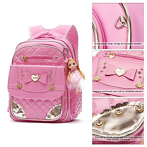 AO ALI VICTORY Backpack for Girls, Waterproof Kids Backpacks School Bag Toddler Bookbags Cute Travel Daypack (Large, A-Pink)