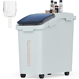 DWVO Large Ingredient Storage Bins, 11.4-Gallon Flour Rice Food storage Containers Bins with Wheels, Scoop and Airtight Lid for Dry Food, Flour, Cereal Grain, Sugar, Gray
