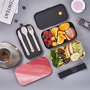 Pink Gradient Style Adult Lunch Box, Bento Box, With Cutlery Set Of 3, 2 Compartments, Rectangular, Lunch Box For Adults