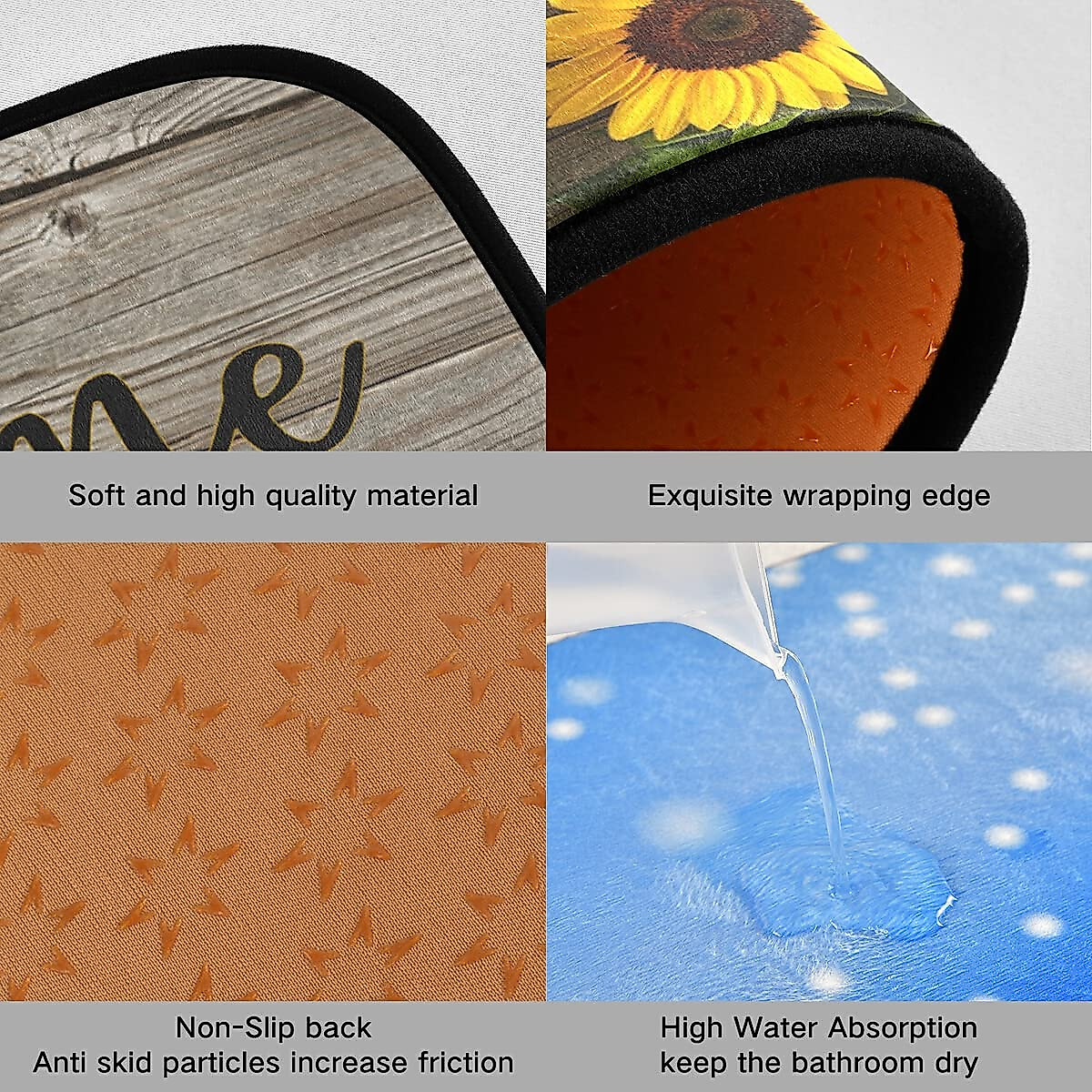 Sunflowers Wooden Kitchen Rugs Non-Slip Fall Kitchen Mat for Floor Farmhouse Kitchen Decor Accessories 2 PCS Comfort Foam Rug Doormats Standing Mat