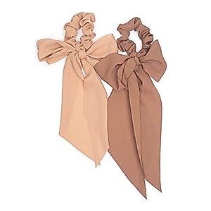 Kitsch Stylish Hair Accessories - No Damage Ribbon Scrunchies with Bows | Hair Ties for Teens and Women | Scarf Ponytail Holders (Terracotta)