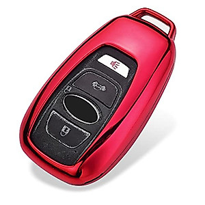 Royalfox(TM) 3 4 Buttons 3D Bling Diamond Fashion Smart Remote Key Fob case Cover for Subaru Outback Forester Crosstrek Ascent BRZ WRX Legacy Impreza STI with Bling Keychain (red)