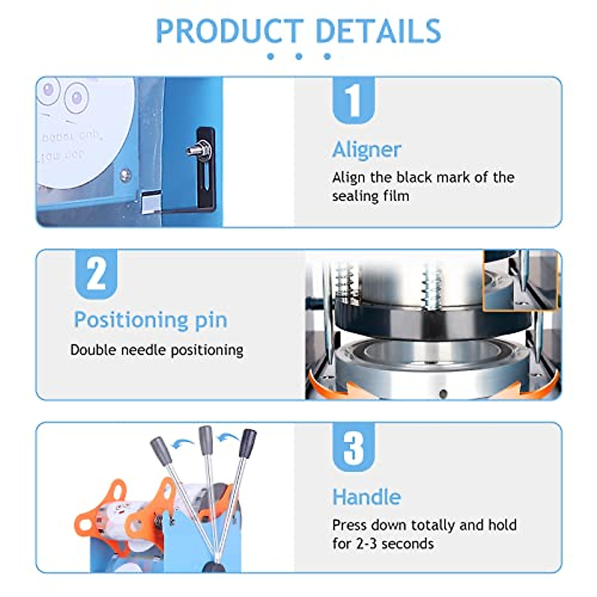 Manual Cup Sealing Machine 300-500 Cups/Hour Electric Cup Sealer for 180mm Tall &95mm Cup 110V US Plug