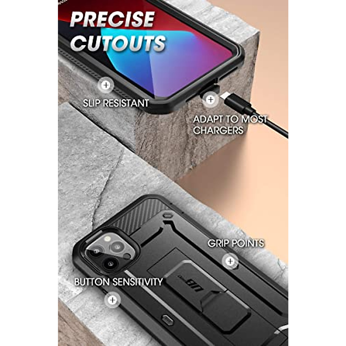 SUPCASE Unicorn Beetle Pro Series Case for iPhone 12 Pro Max (2020 Release) 6.7 Inch, Built-in Screen Protector Full-Body Rugged Holster Case(Black)