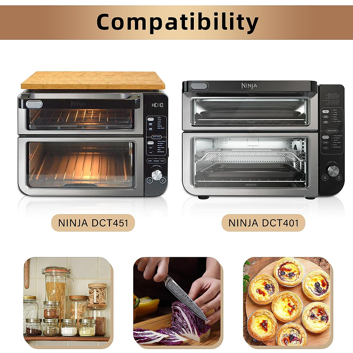 Bamboo Cutting Board Compatible with Ninja DCT401 DCT402 DCT451 Double Oven, Heat Resistant Cutting Board for Convection Toaster Oven, Air Fryer Accessories Compatible with Ninja Oven, Reclaim Space