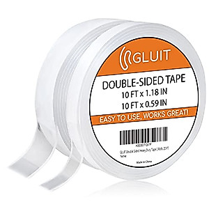 GLUIT Large Adhesive Hooks 12 Pack and Double Sided Tape Heavy Duty 2 Rolls 20 FT