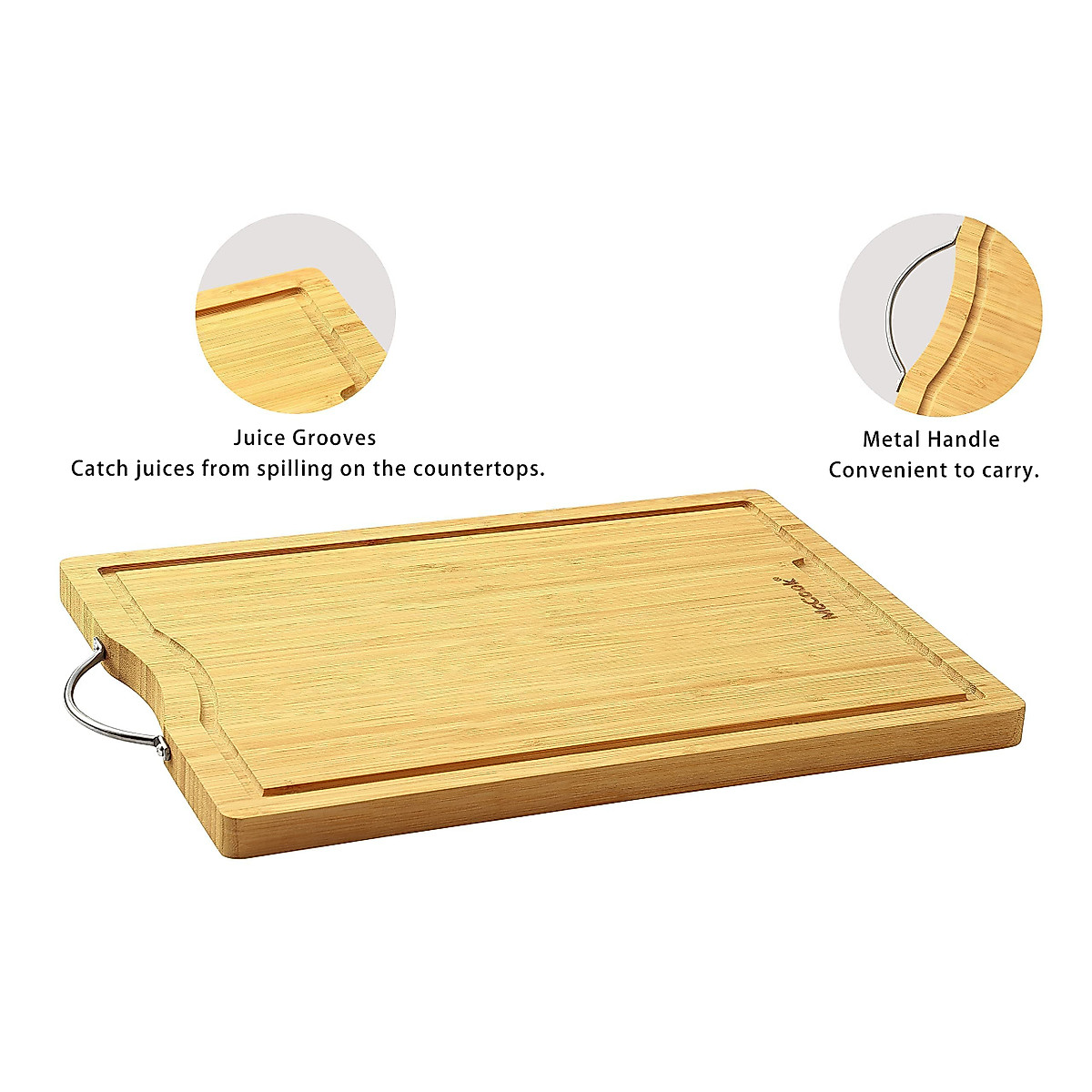 MC21 15 Pieces German Stainless Steel Knife Sets with Built-in Sharpener + MCW11 Bamboo Cutting Boards Set of 4 (Large, 17”11.4”0.8”)