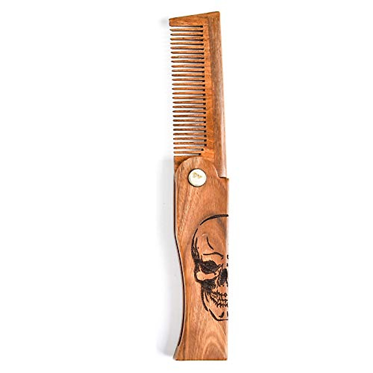 Menesia Men's Pocket Comb,Folding Wooden Beard Comb with Leather Travel Case,Green Sandalwood Hair Combs Set for Men(Skeleton)