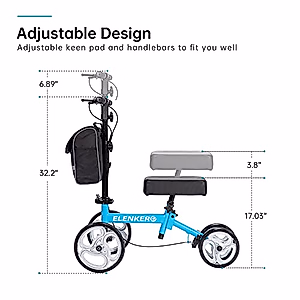 ELENKER Steerable Knee Walker with 10" Front Wheels Deluxe Medical Scooter for Foot Injuries Compact Crutches Alternative Blue