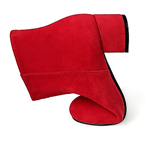 LIURUIJIA Booties for Women Low Heel Suede Ankle Boots Lined Winter Short Dress Boots Red 38(38/US7.5)