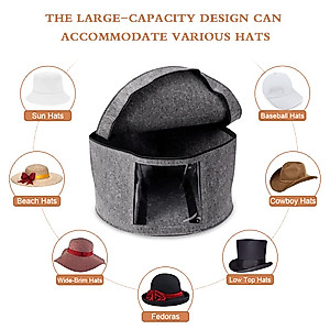 Hat Box, Hat Boxes for Women/Men Storage, 17" D x 10" H, Round Hat Storage Box Container for Closet, Clothes Storage Bin for Stuffed Animal Toy, Foldable Hat Box for Travel with Dustproof Lid (Grey)