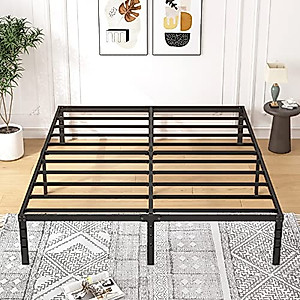 ALDRICH 18 Inch Metal King Size Bed Frame - Black Basic Anti Squeak Steel Slats Platform, Easy Assembly Heavy Duty Noise Free Bedframes, No Box Spring Needed