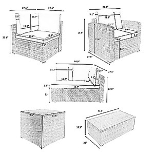Simicase Outdoor Patio Furniture Sets, 7-Piece Patio Wicker Sofa, Cushions, Chairs, a Loveseat, a Table and a Storage Box