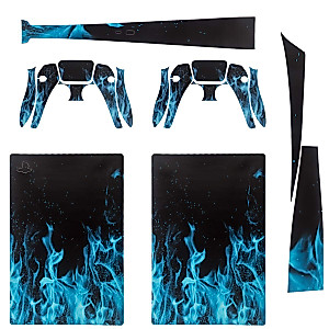 PS5 Skin for Console and Controller Skin Vinyl Sticker Decal Cover for Playstation 5 Console and Controllers - Compatible with Playstation 5 Digital Edition - Blue Fire