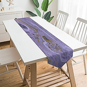 Golden Purple Flowing Marble Table Runner Spring Summer Table Runners Dresser Scarf for Home Party Holiday Kitchen Dining Table Decor 70x13 INCH