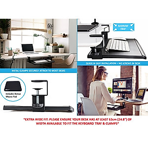 ErgoActive Keyboard Tray Under Desk with Included Mouse Pad and Easy Clamp On Installation, Fits Small Keyboard and Mouse - Small (20" x 11.8”)