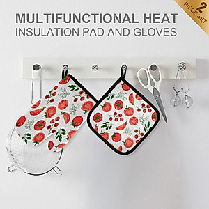 Farm Fresh Red Tomatoes Oven Mitts and Pot Holders Cooking Herbs Vegetables Cooking Gloves Kitchen Trivet Mats 2-Piece Set Non-Slip Heat Resistant Pad for Baking BBQ Home Decor