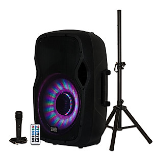 Acoustic Audio by Goldwood 15" 1000W Bluetooth Speaker Set w/ LED, Mic, Stand, & Remote