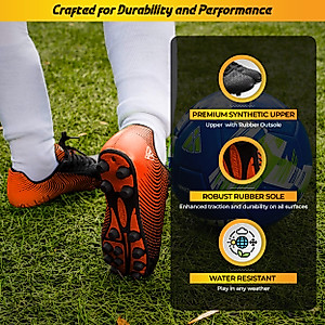 Vizari Stealth FG Soccer Shoes | Firm Ground Outdoor Soccer Shoes for Boys and Girls | Lightweight and Easy to wear Youth Outdoor Soccer Cleats | Green/Black | Little Kid