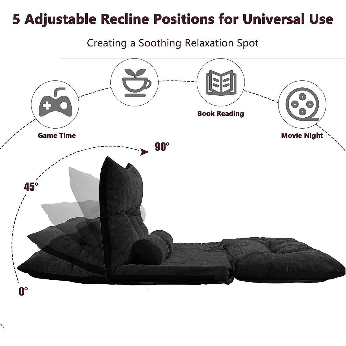 Harper & Bright Designs Lazy Sofa Adjustable Folding Futon Sofa Video Gaming Sofa with Two Pillows