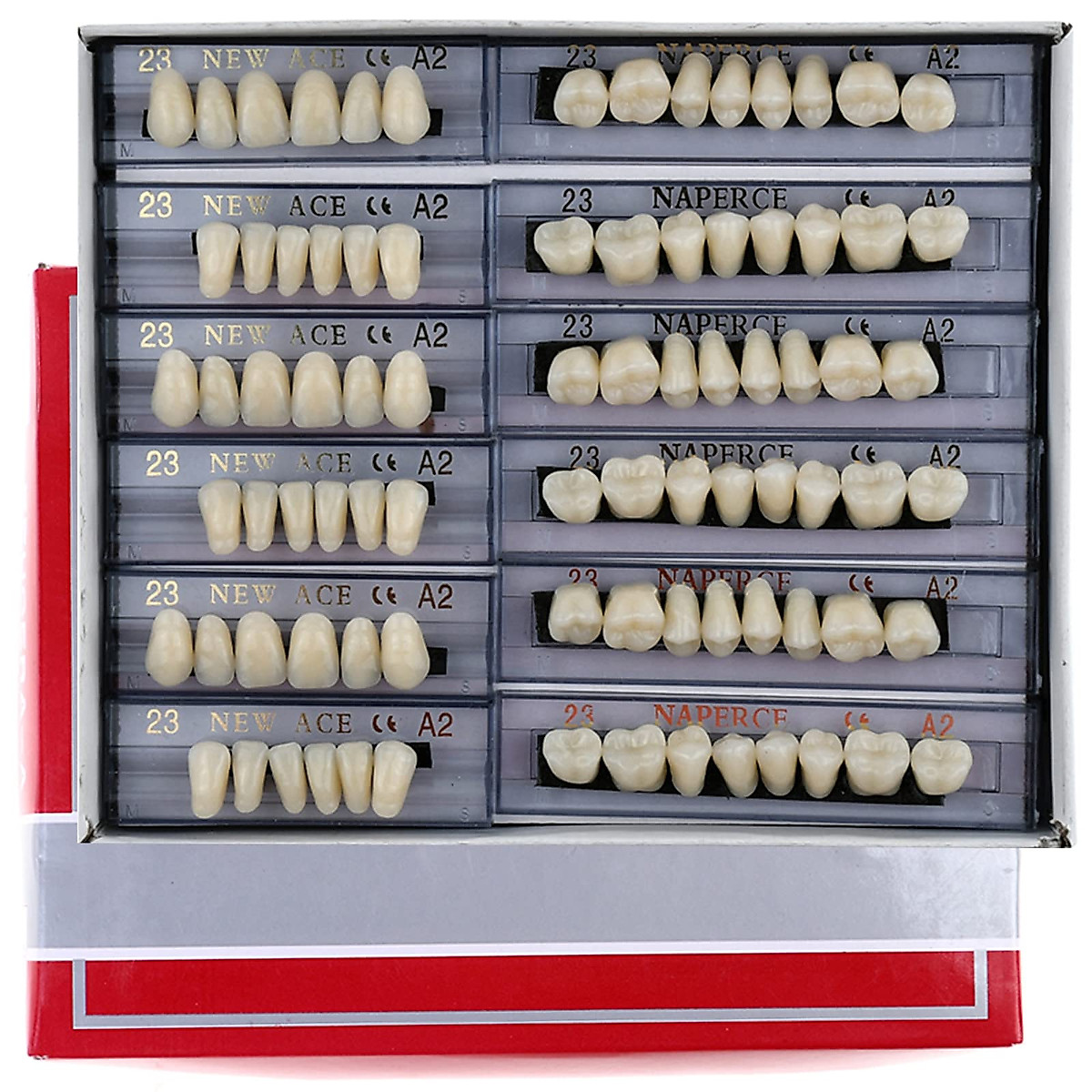 168 Pieces False Teeth Dental Complete Acrylic Resin Denture Teeth, 6 Sets Whole Teeth Synthetic Polymer Denture Tooth, 23 Shade A2 Upper + Lower Dental Materials for Replacement, DIY, or Halloween