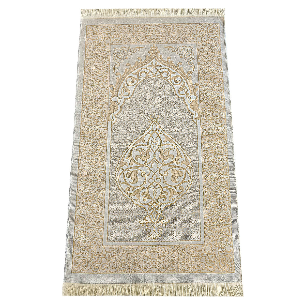 Muslim Prayer Rug and Beads with Elegant Slub Fabric Bag | Janamaz | Sajadah | Soft Islamic Prayer Rug | Islamic Gifts | Prayer Carpet Mat, Taffeta Fabric, Gold