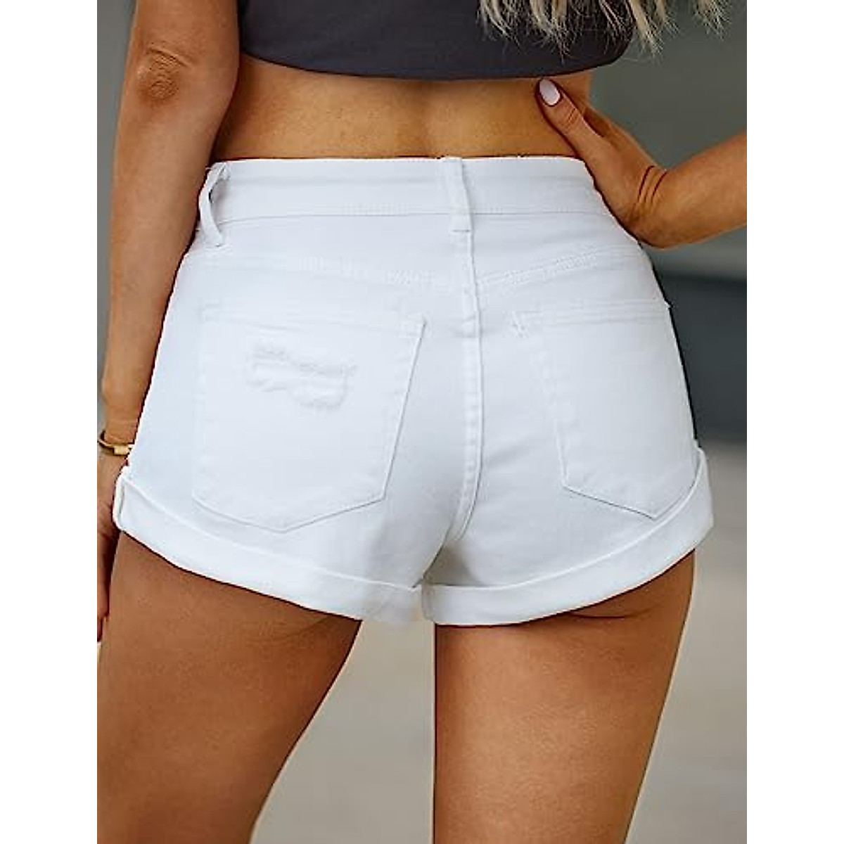 luvamia Jean Shorts Womens Mid Rise Causal Ripped Jean Shorts for Women White Jean Shorts High Waisted Jean Shorts Brilliant White Size Medium Fits Size 8 / Size 10