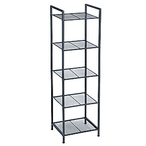 SONGMICS 5-Tier Storage Rack, Bathroom Shelf, Extendable Plant Stand with Adjustable Shelf, for Bathroom, Living Room, Balcony, Kitchen, Black UBSC35BK
