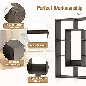 Giantex 7-Cube Book Shelf, Freestanding Wooden Bookcase w/Anti-Tipping Kits, Geometric Open Cube Storage Organizer w/Display Rack, Modern Rectangular Bookshelf for Living Room, Kids Room, Gray
