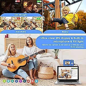 Digital Camera, RUAHETIL Autofocus FHD 1080P 48MP Kids Vlogging Camera with 32GB Memory Card, 2 Charging Modes 16X Zoom Compact Camera Point and Shoot Camera for Kids Teens (Blue)