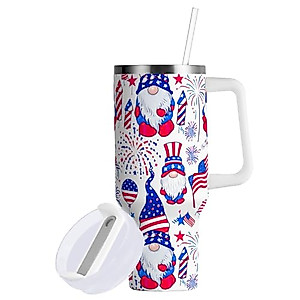 ODAWA Large Cartoon Gnomes Flag Insulated Tumbler Cup with Straw and Handle, 2 in 1 Lid Insulated Double Insulated Tumbler