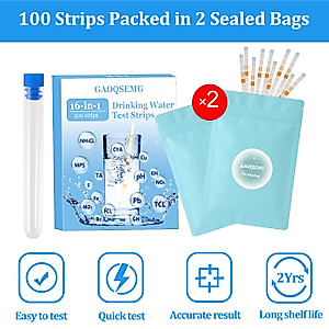 GAOQSEMG Water Test Kits for Drinking Water,16 in 1 Home Drinking Water Test Strips for Tap Well Water Testing Kit for Lead,Iron,Hardness,pH,Chlorine,Fluorine,Bromine,Nitrate,Nitrite,Copper and More