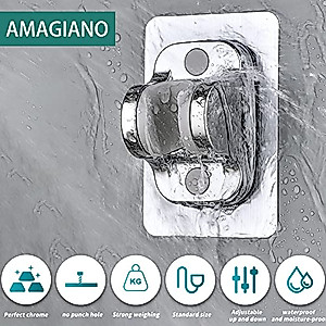 AMAGIANO Shower Head Holder Suction, Self-Adhesive Wall Mounted Shower Bracket Handheld Shower Head Holder，Adjustable Shower Head Holder（Chrome）