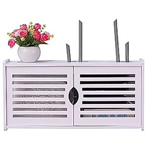 Router Shelf Wall-Mounted Double-Door Set-top Box Rack Multimedia Switch Cabinet Floating Flower Rack Free Punch Decorative Box (Color : White, Size : 48x12x24cm)