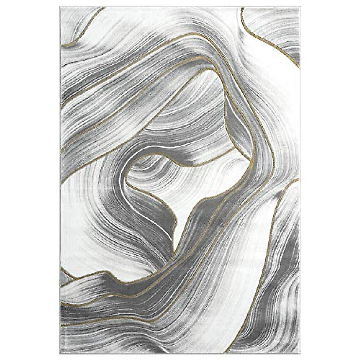 Abani 7' 9" x 10' 2" (8x10) Grey & Gold Metallic Contemporary Ribbon Area Rug, Rugs Swirl Design Neutral Non-Shed Bedroom Rug