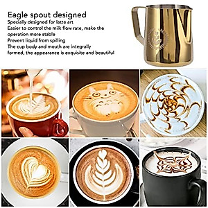 Milk Frother Pitcher, Espresso Steaming Pitchers ,Coffee Machine Accessories ,Wear Proof Eagle Spout Coffee Frother Cup 600ml Scale Inside Resistance for Shop ( Gold)