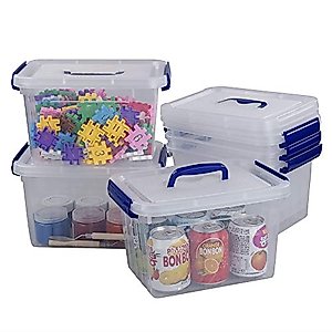 Pekky Plastic Small Handle Storage Box, 6 Quart Clear Plastic Bins, 6 Pack