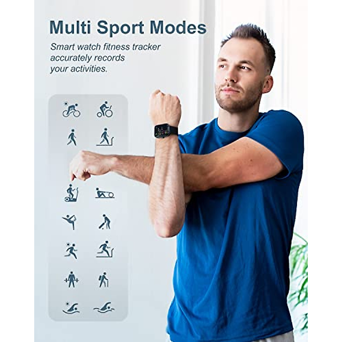 Smart Watch, Fitness Tracker with 24/7 Heart Rate Blood Oxygen Sleep Tracker, 5ATM Swimming Waterproof, Step Calorie Counter, 1.7" Touch creen Smartwatch for Men Women iPhone iOS Android