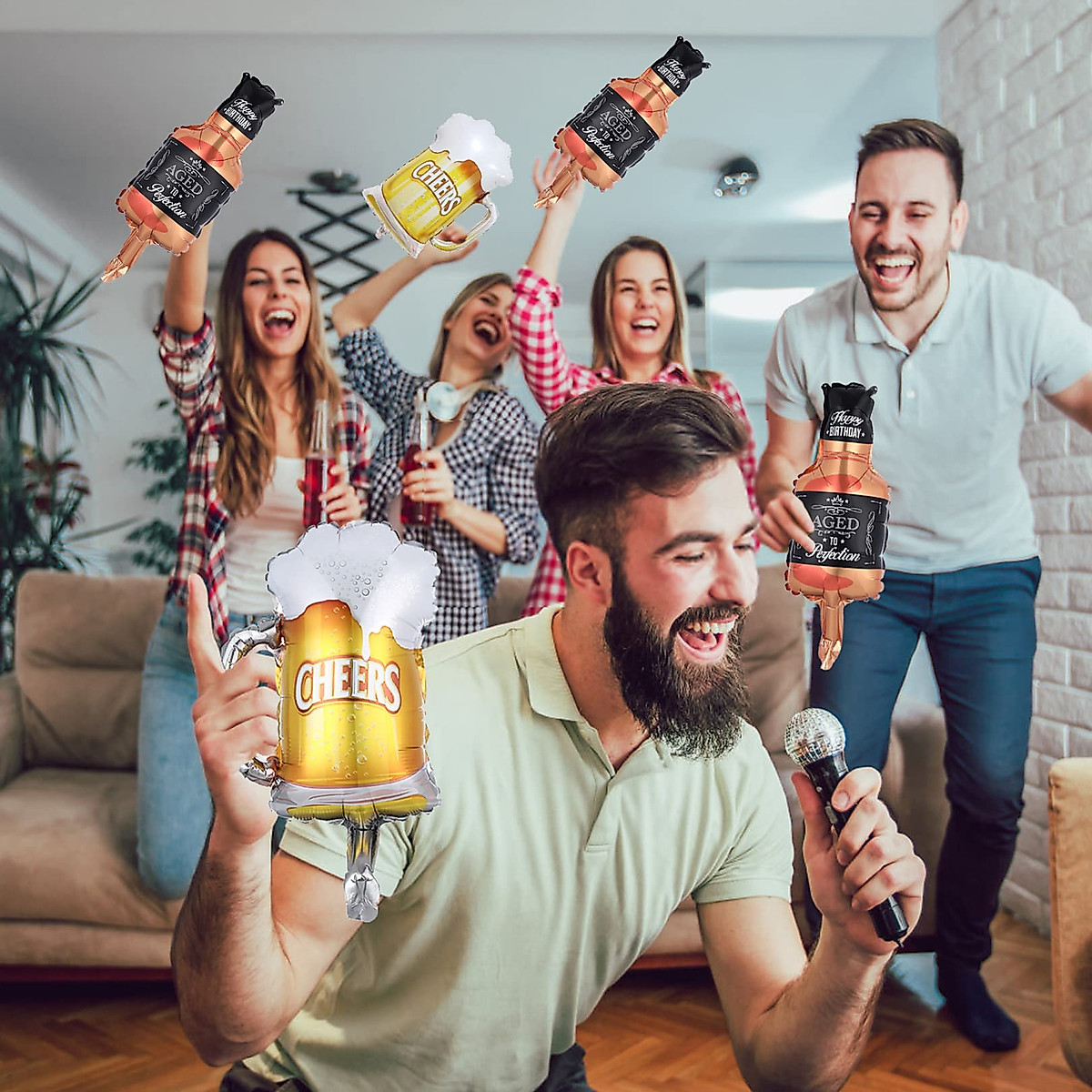 PANRRPERS10 Pcs Whisky Bottle Foil Balloons and Beer Mug Cheers Foil Balloons 16 Inch for Birthday Party Party Decoration Party Beer Festival Supplies